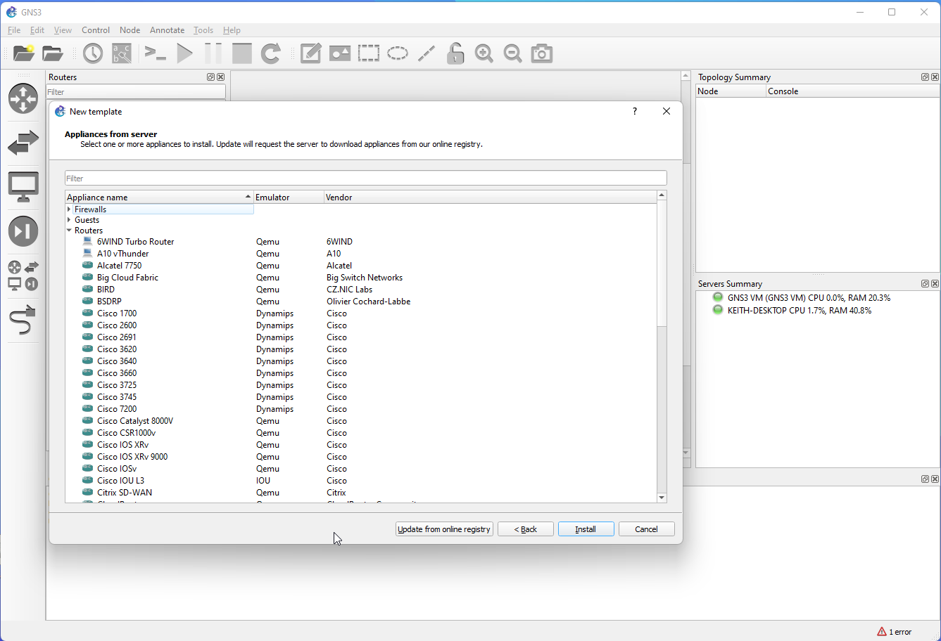 Lab 1.2 Installing MikroTik RouterOS on GNS3