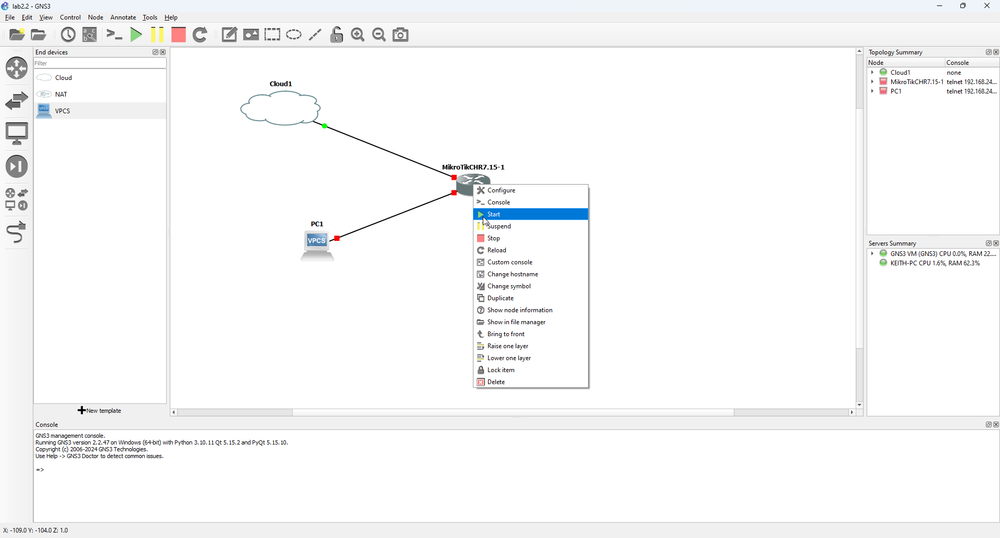 Lab 2.2 - First Interactions with the MikroTik Router (WinBox)