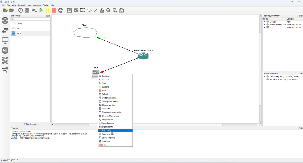 Lab 2.2 - First Interactions with the MikroTik Router (WinBox)